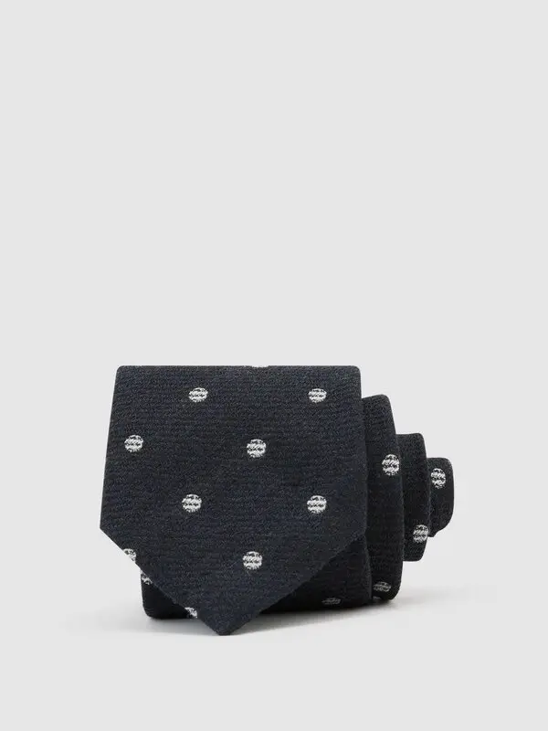 REISS Rocco Wool-silk Textured Polka-dot Tie - Navy