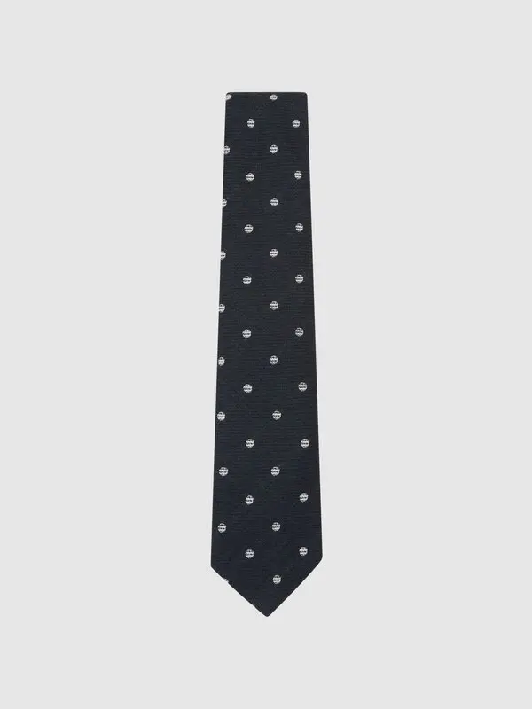 REISS Rocco Wool-silk Textured Polka-dot Tie - Navy