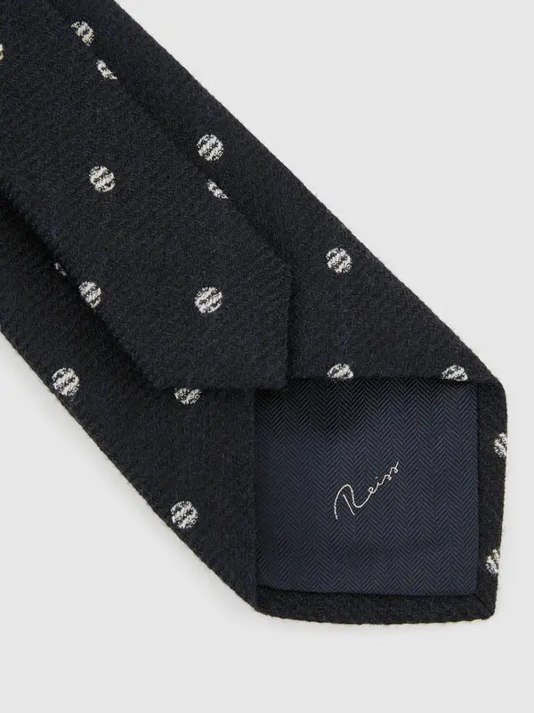 REISS Rocco Wool-silk Textured Polka-dot Tie - Navy