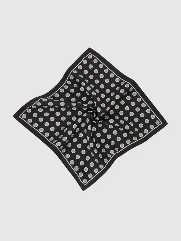 REISS Quadro Silk Geometric Medallion-print Pocket Square - Black