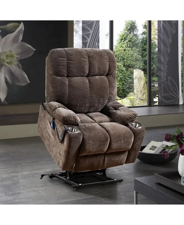 CLIHOME Dual Motor Power Lift Recliner Chair For Elderly Infinite Position Lay Flat 180degree Recliner With Heat Massage - Brown