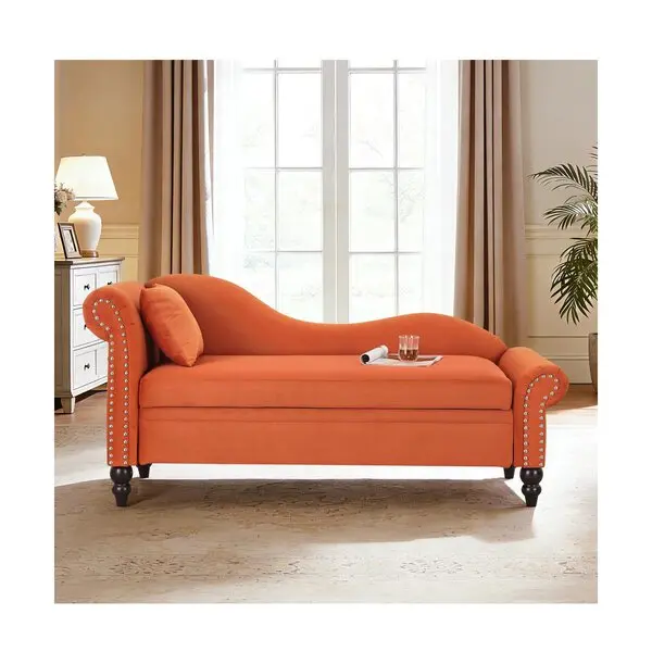 RAINSKEN 64.5-inch Modern Velvet Chaise Longue With Storage - Orange