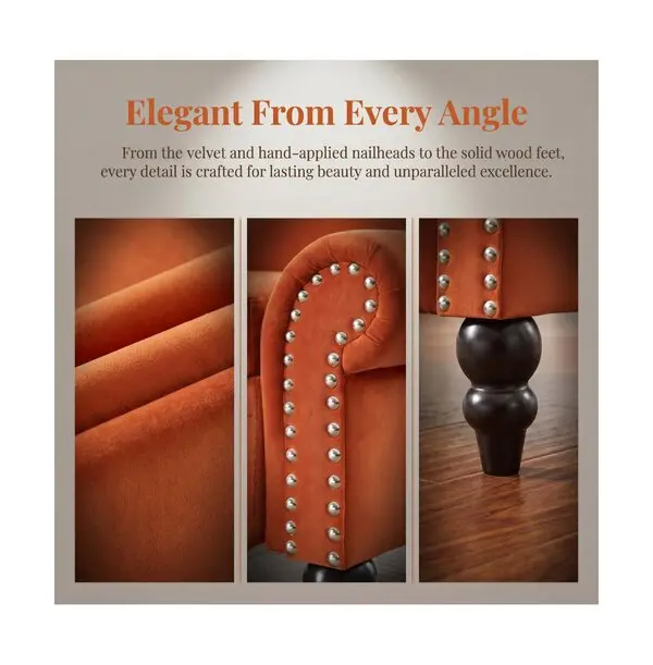 RAINSKEN 64.5-inch Modern Velvet Chaise Longue With Storage - Orange