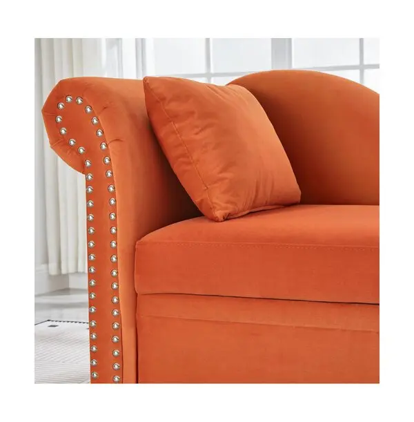 RAINSKEN 64.5-inch Modern Velvet Chaise Longue With Storage - Orange