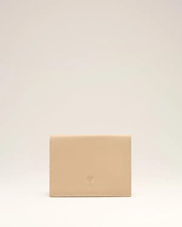 AMI Paris Beige Cowhide Leather Trifold Wallet With De Coeur Beige - Mastic Beige