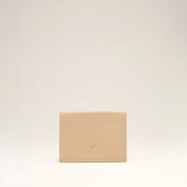 AMI Paris Beige Cowhide Leather Trifold Wallet With De Coeur Beige