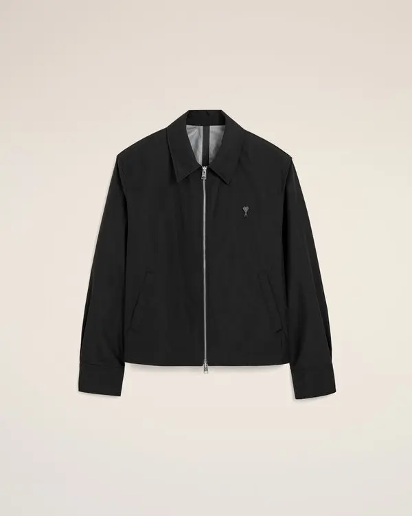 AMI Paris Nylon Jacket With De Coeur Logo - Black