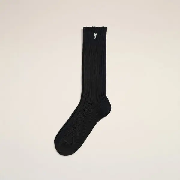 AMI Paris Cotton Blend Crew Socks With De Coeur Embroidery