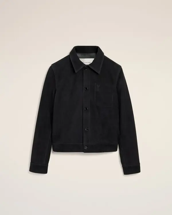 AMI Paris Suede Leather Jacket With Embossed De Coeur