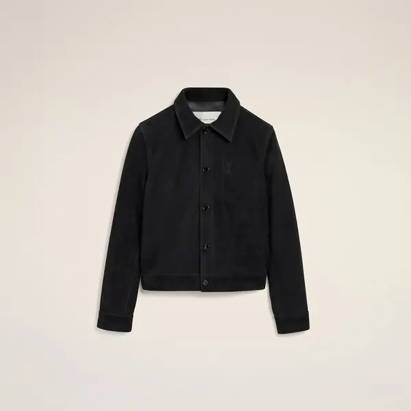 AMI Paris Suede Leather Jacket With Embossed De Coeur Logo