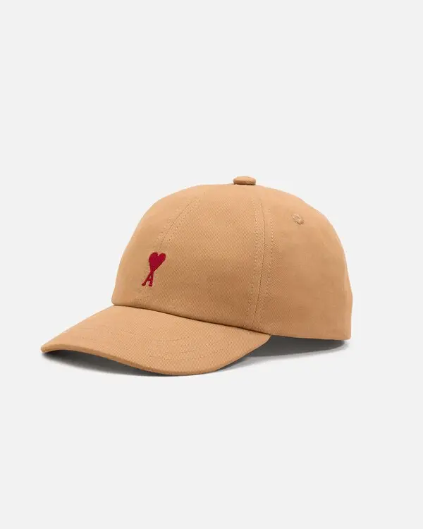 AMI Paris Cotton Cap With Embroidered De Coeur Logo - Camel
