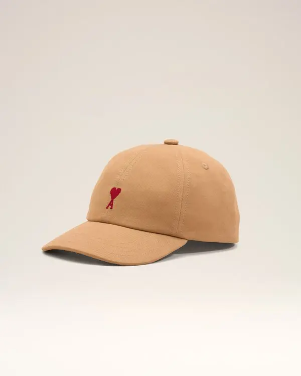 AMI Paris Cotton Cap With Embroidered De Coeur Logo - Camel