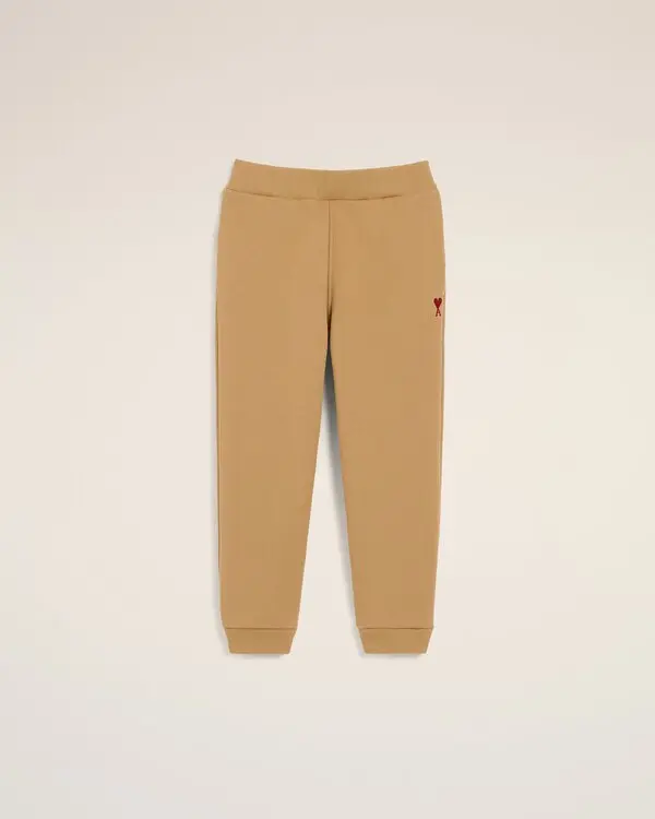 AMI Paris Organic Cotton Track Pants With De Coeur Embroidery - Camel