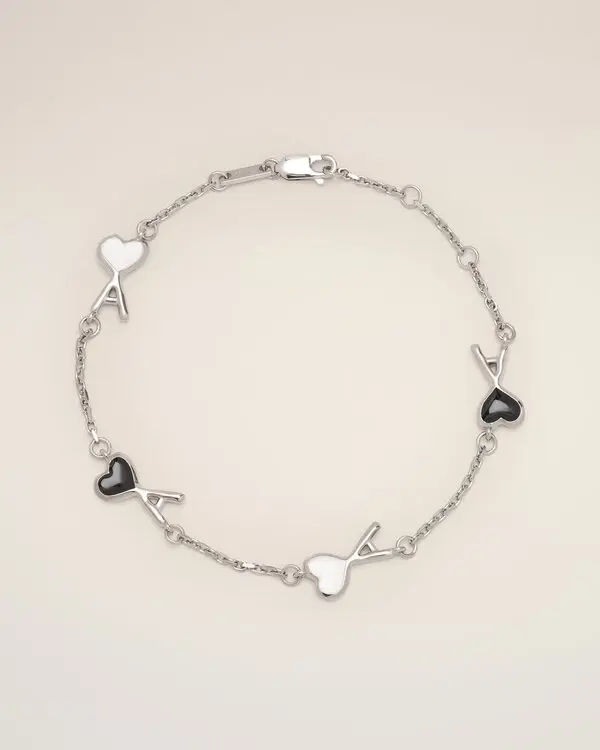 AMI Paris Silver Brass Bracelet With Hammered De Coeur Multicolor - Silver/black/cream