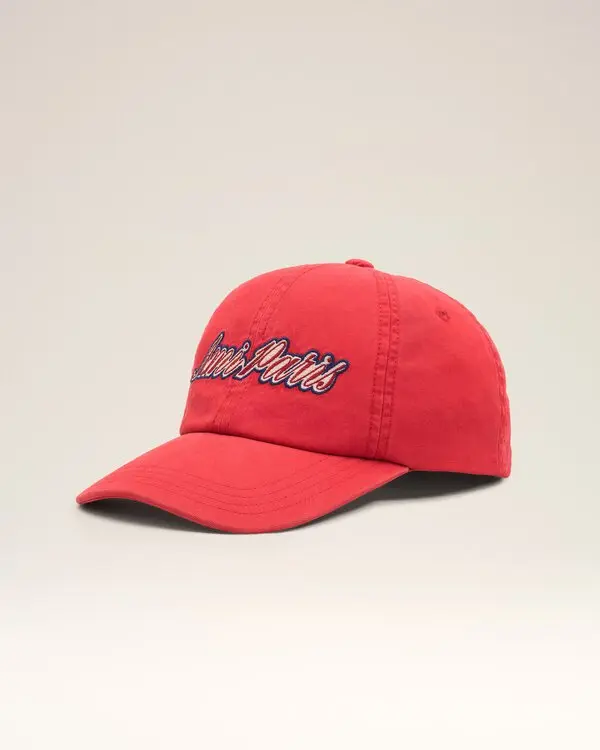 AMI Paris Embroidered Cotton Cap - Ruby Red Washed
