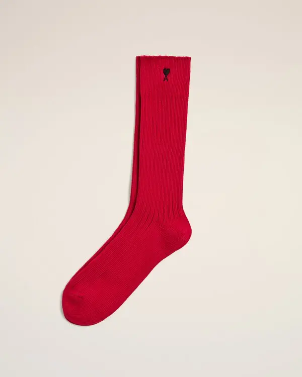AMI Paris Crew Socks - Ruby Red