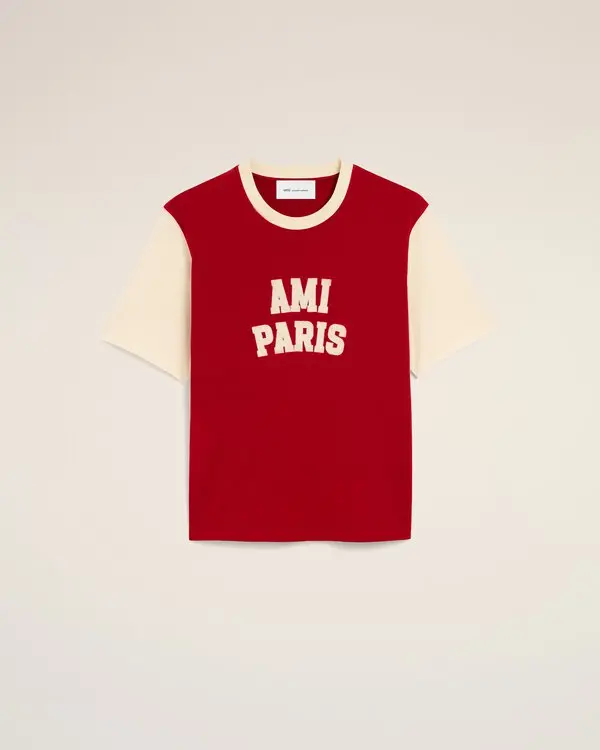 AMI Paris Cotton T-shirt With Embroidery - Ruby Red/ivory