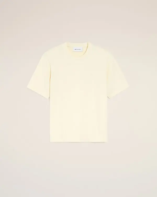 AMI Paris Cotton T-shirt With De Coeur Embroidery - Ivory