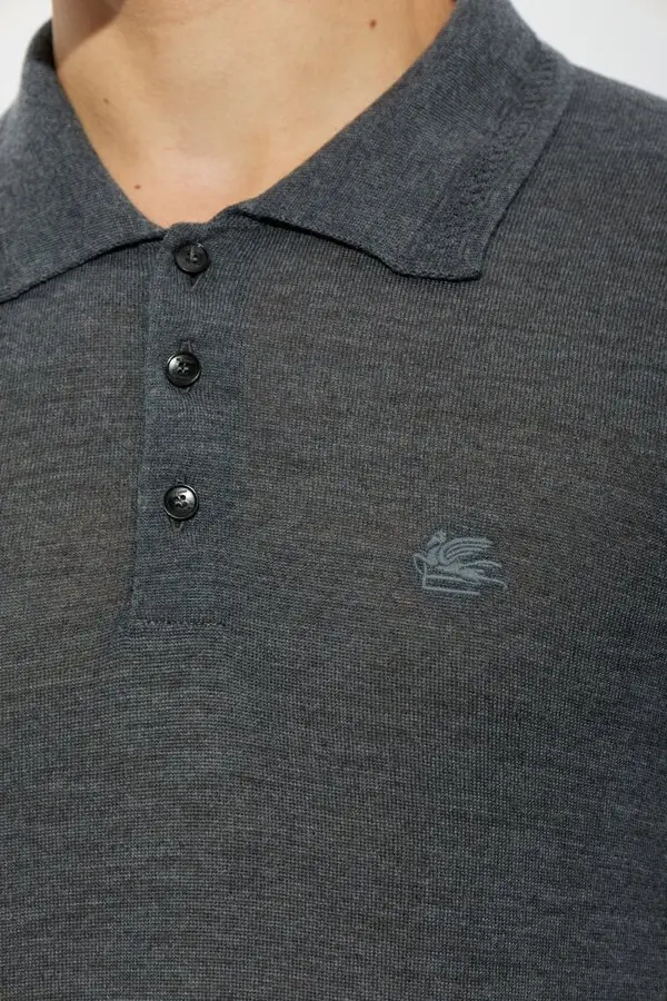 Etro Wool Polo Shirt With Embroidered Logo