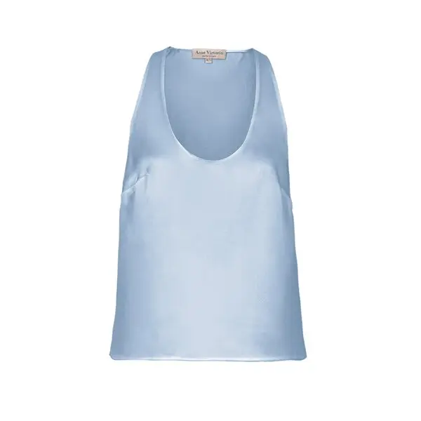 ANSE VICTORIN Victoria Silk Satin Muscle Tank - Blue