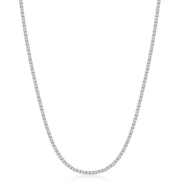 NIALAYA JEWELRY 18k Plated Brass 2mm Cubic Zirconia Tennis Necklace 22 Inches - Silver