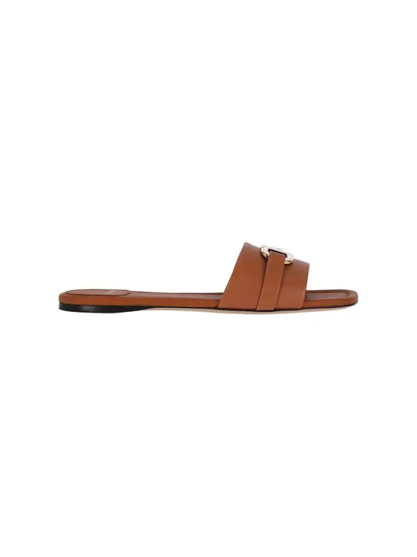FERRAGAMO Leather Slide Sandals - Brown