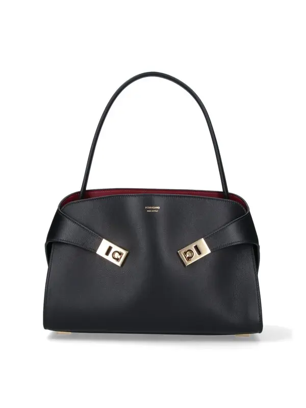 FERRAGAMO Calf Leather Handbag With Lamb Leather Lining - Black