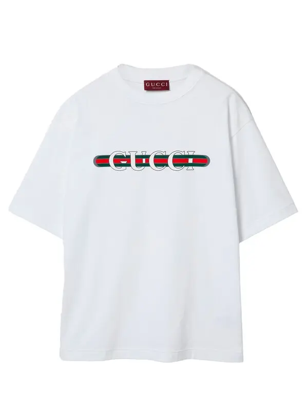 Gucci Web Print Crewneck Oversize T-shirt With Dropped Shoulder - Bianco