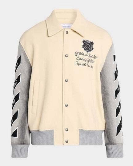 Off-White Wool Re-thexed Varsity Stand Jacket For Ss26 - Cream
