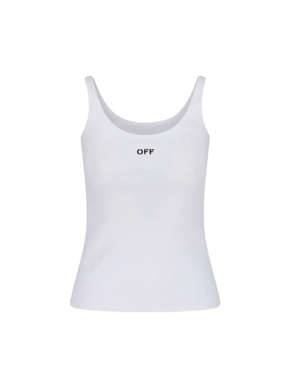 Off-White Ribbed Cotton-blend Tank Top - White