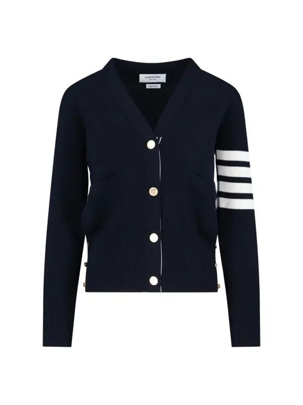 Thom Browne V-neck Cardigan With Striped Sleeves - Blue