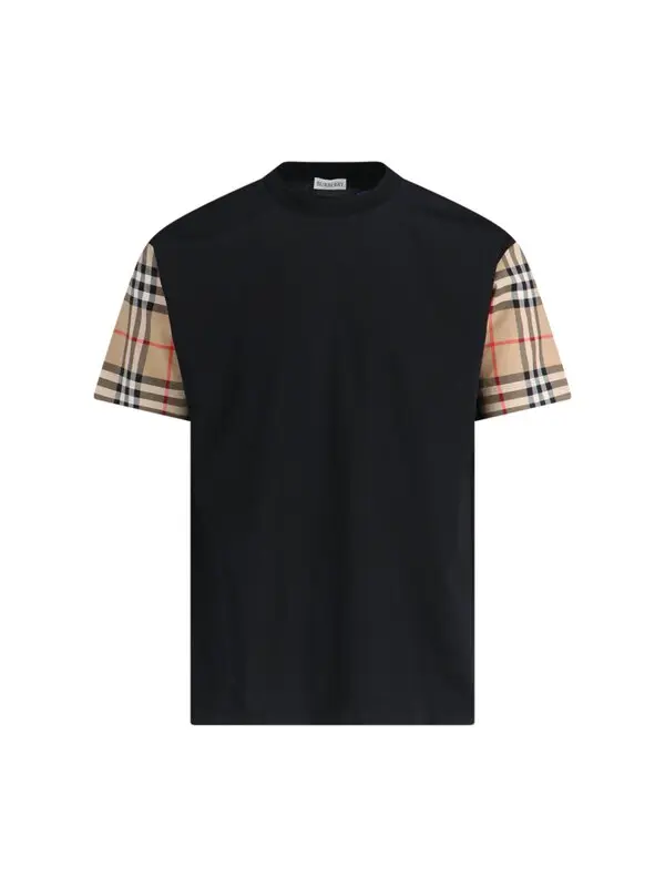 Burberry Short Sleeve Cotton Polo With Check Detail - Black