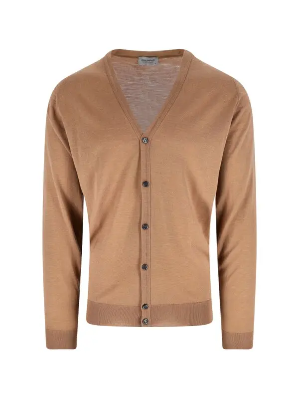 John Smedley Extra Fine Merino Wool V-neck Cardigan - Brown