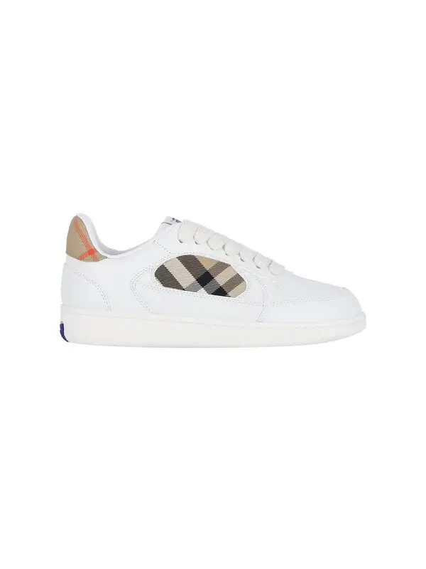 Burberry Low-top Leather Sneakers With Check Detail - White
