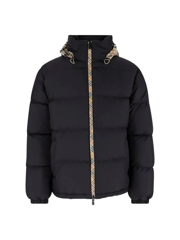 Burberry Down Jacket With Check Trim - Black