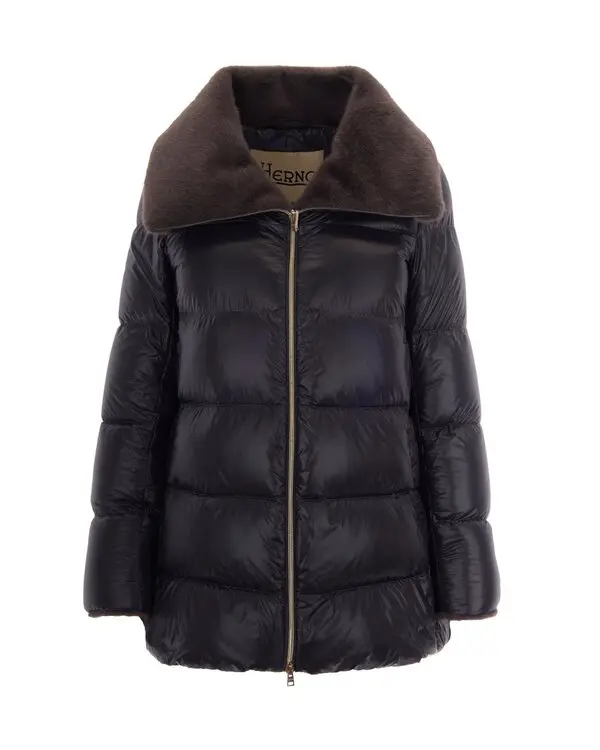 Herno Quilted Puffer Coat With Oversized Collar - Ferro