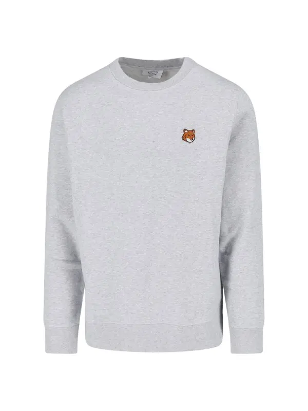 Maison Kitsuné Cotton Crewneck Sweatshirt With Fox Embroidery - Grey