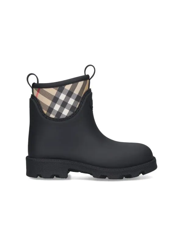 Burberry Plaid Trim Ankle Rain Boots