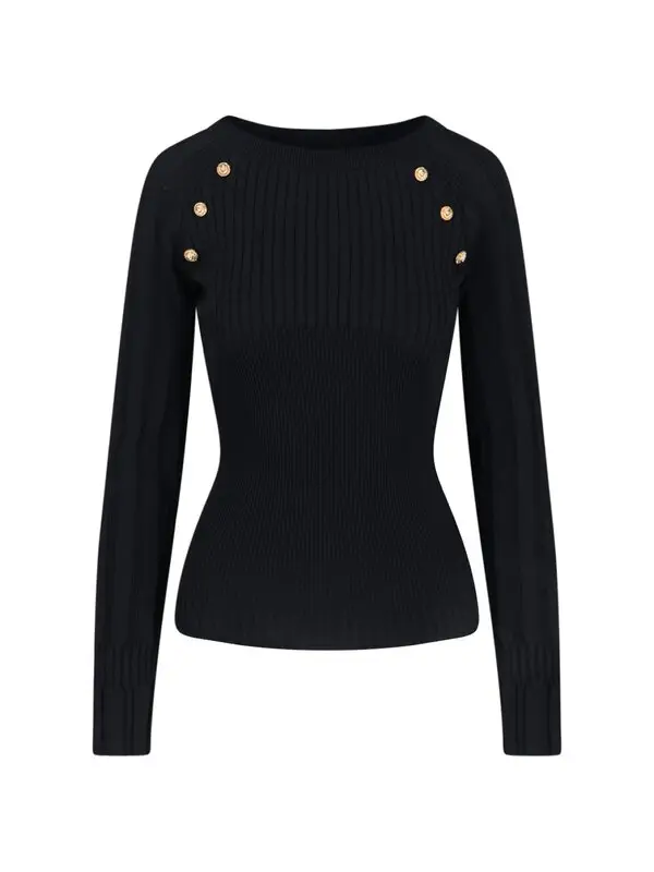 Balmain Ribbed Knit Sweater With Button Detailing - Black