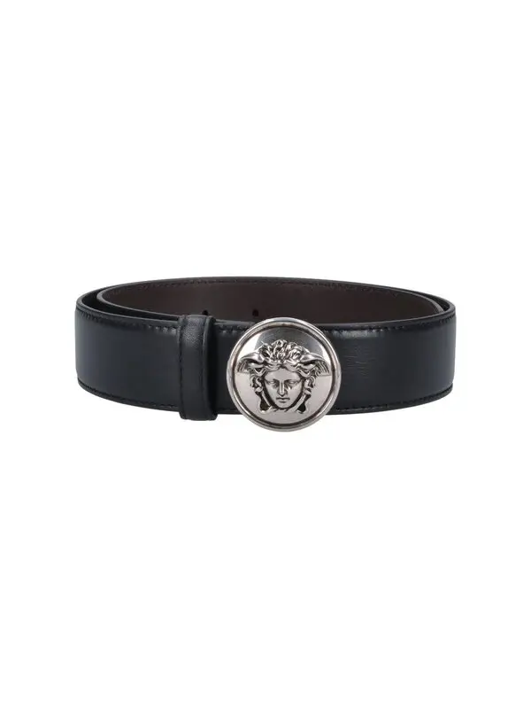 Versace Leather Belt With Medusa Buckle - Black