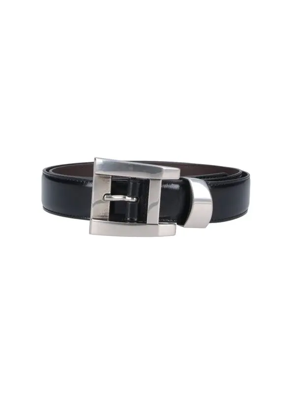 Versace Calf Leather Belt With Silver Tone Buckle - Black