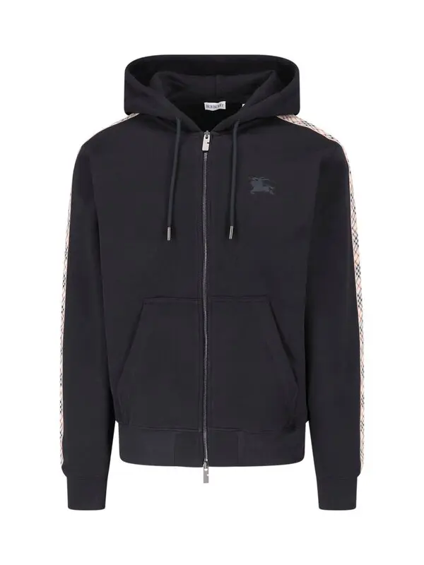 Burberry Zip-up Hooded Sweatshirt With Monogram Detail - Black
