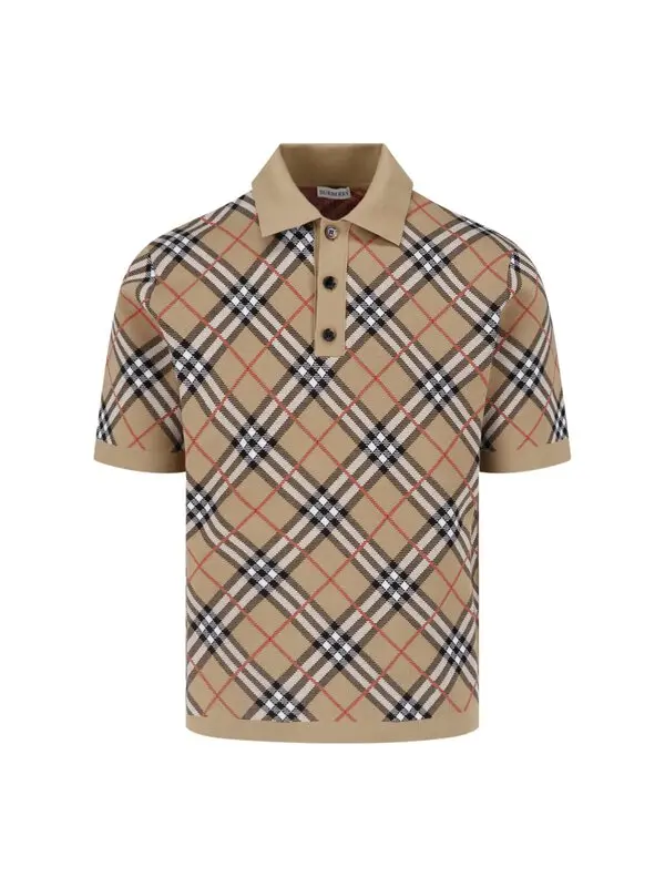 Burberry Checked Cotton Blend Polo Shirt