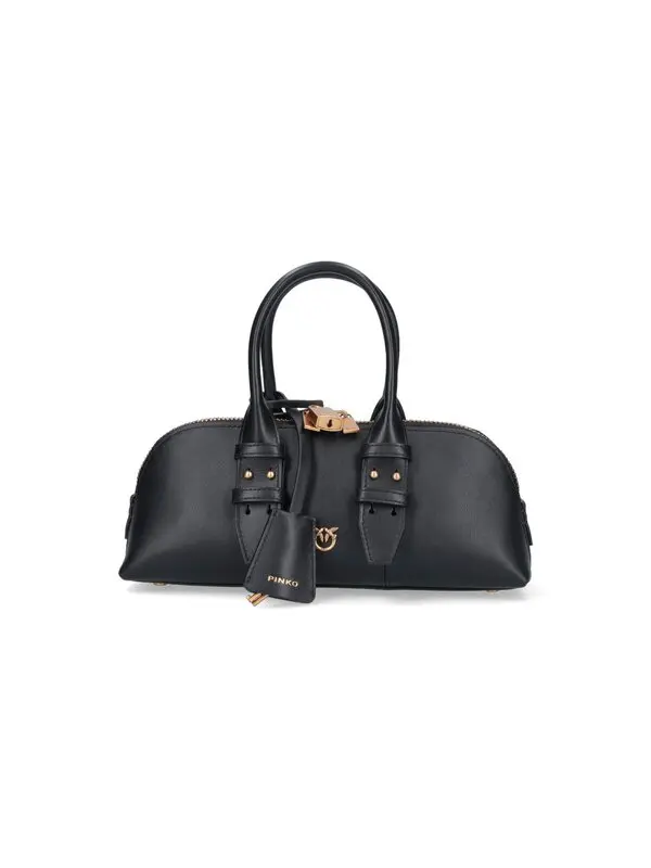 Pinko Structured Mini Leather Bag With Top Handles And Clasp - Black