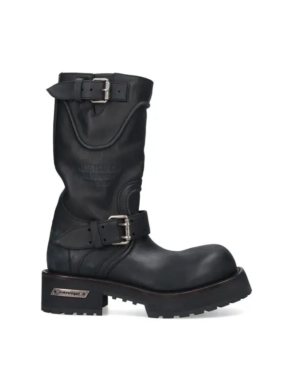 Balenciaga Calf Leather Buckled Boots - Black