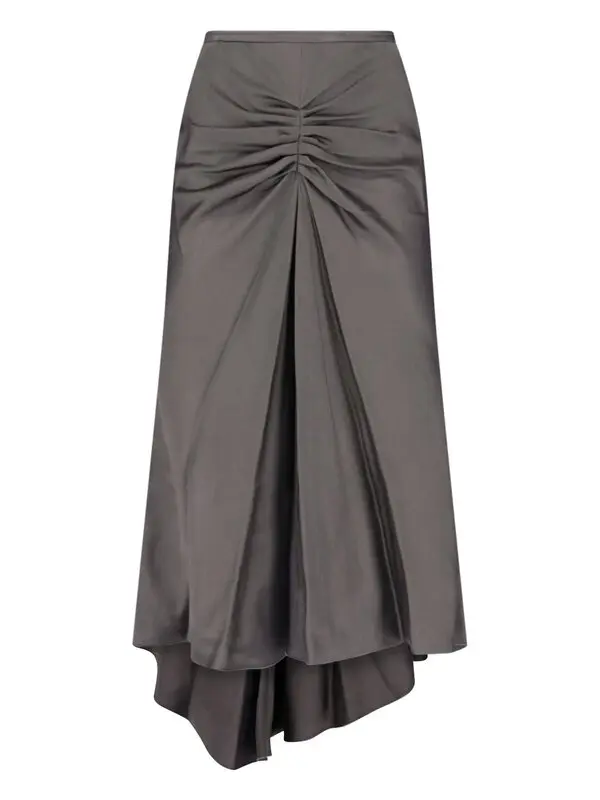 Victoria Beckham Ruched Satin-blend Midi Skirt - Grey