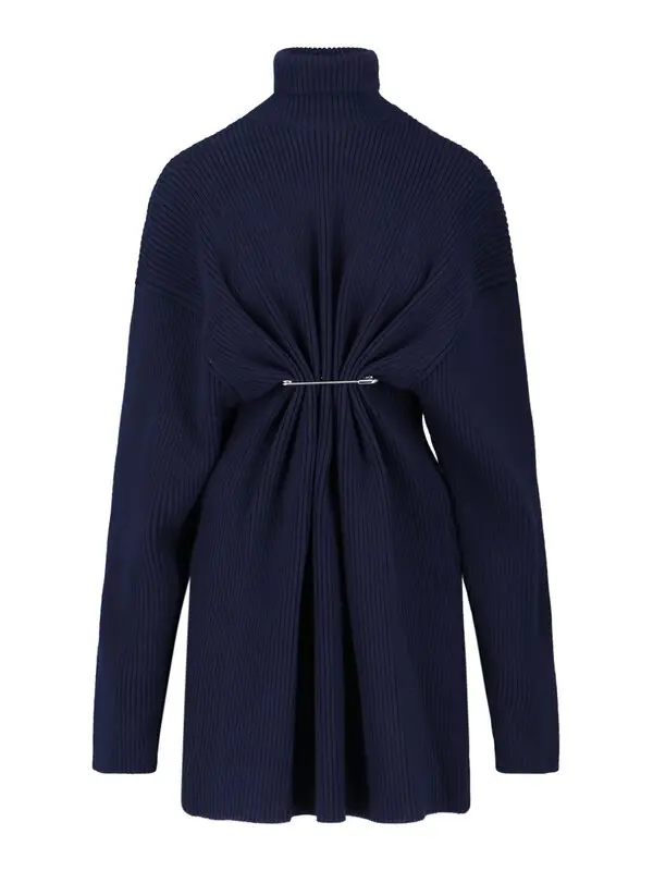 Balenciaga 100% Wool Dress With Draped Detail - Blue