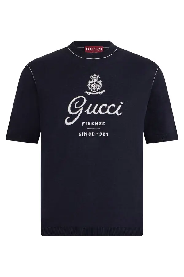 Gucci Wool Short-sleeve Sweater With Chest Logo