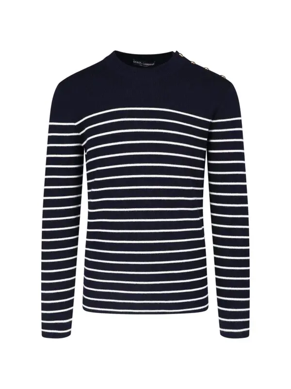 Dolce & Gabbana Virgin Wool Knit Sweater With Button Detailing - Blue