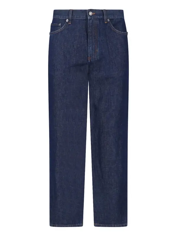 Zegna Patch Pocket Jeans With Leather Detail - Blue